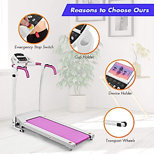 GYMAX Foldable Treadmill, Portable Treadmill with with 12 Preset Programs, LCD Monitor, Built-in Wheels & Pulse Sensor, Freestanding Easy Assembly Running Machine for Small Space Home Gym (Pink)