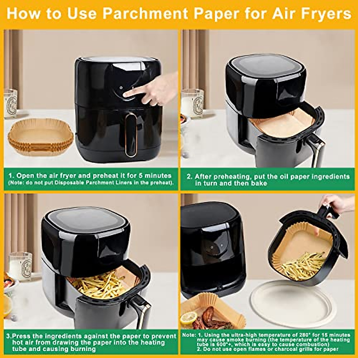 Air Fryer Liners Disposable 7.9 Inch Square 100pcs Easy Cleanup Non-stick Oil-proof for Frying, Baking,Cooking, Roasting
