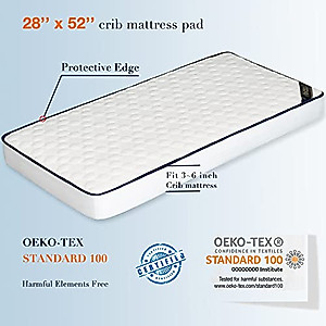 Organic Bamboo Crib Mattress Pad Waterproof Protector, Baby Toddler Crib Mattress Cover, Organic Toddler Bed Crib Mattress Protector Pad Waterproof, Padded Baby Mattress Protector Cover Fitted 28x52