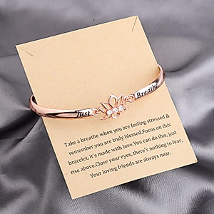 WUSUANED Spiritual Lotus Flower Bracelet With Message Card Just Breathe Jewelry Yoga Healing Inspirational Gift For Women (Just breathe bracelet card rose gold)