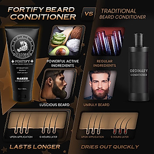 Bossman Fortify Intense Beard Conditioner - Shower Beard Wash, Moisturizer and Beard Softener for Men - Beard Growth Products - Made in USA (Naked Scent)