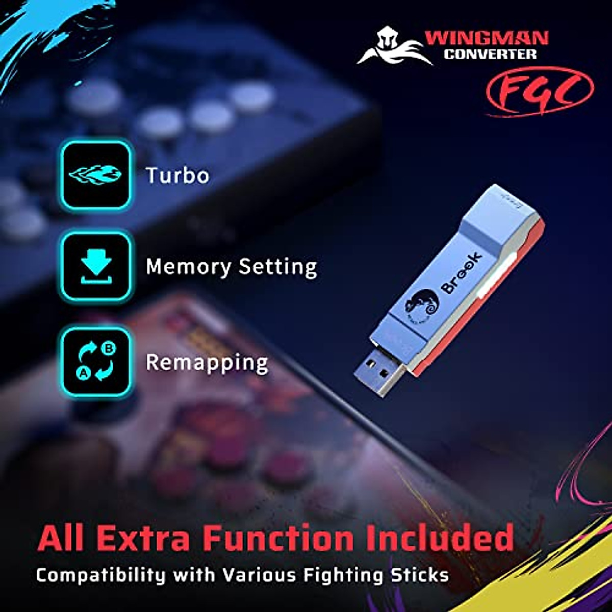 Brook Wingman FGC converter - an Arcade Joystick Converter, Built for PS5 Fighting Games, Supports Street Fighter 6 and Tekken 8