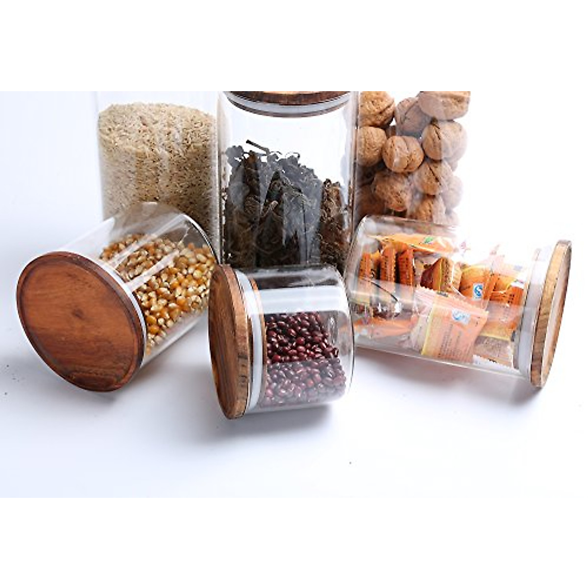 Clear Glass Canisters Jars Containers Set for Food Storage with Airtight Wood Lids,Kitchen Canister,Tea Coffee Canister Sugar Loose Leaf Tea Container Cookies Jar,BPA Free,39 Fluid-oz