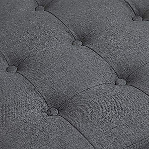 HOMCOM Fabric Tufted Storage Ottoman with Flip Top Seat Lid, Metal Hinge and Stable Eucalyptus Wood Frame for Living Room, Entryway, or Bedroom, Gray