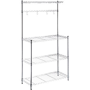 Amazon Basics 3 Tier Kitchen Storage Baker's Rack With Removeable Top, Wood/Chrome, 14" D x 36" W x 63.4" H