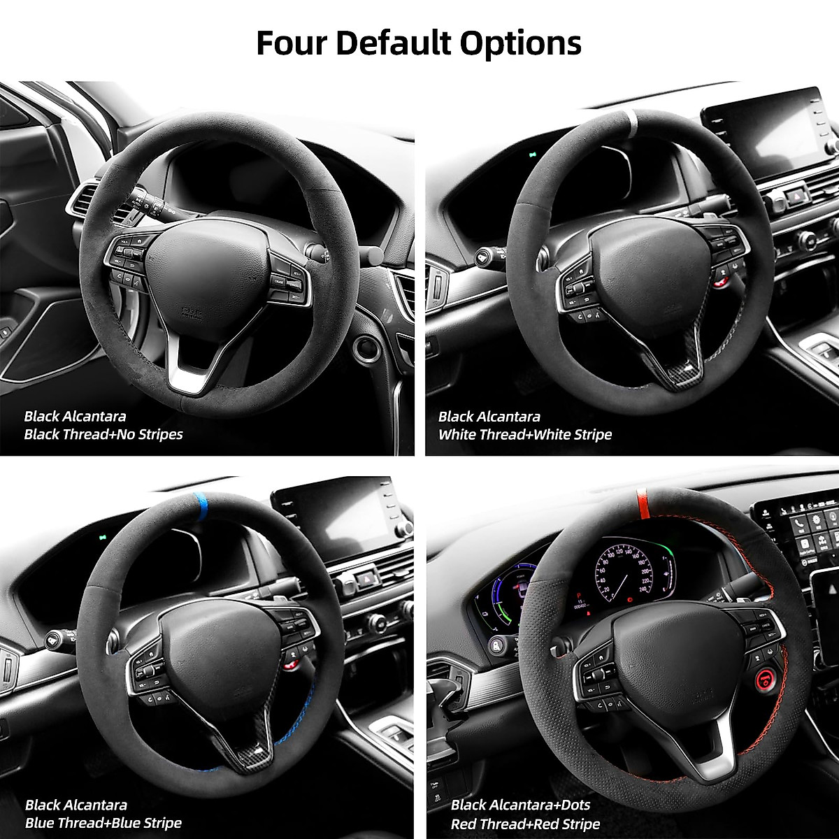 Alfanxi Hand Stitch Alcantara Steering Wheel Cover Compatible with Honda Accord Hybrid Insight 2018-2023 (White Stripe)