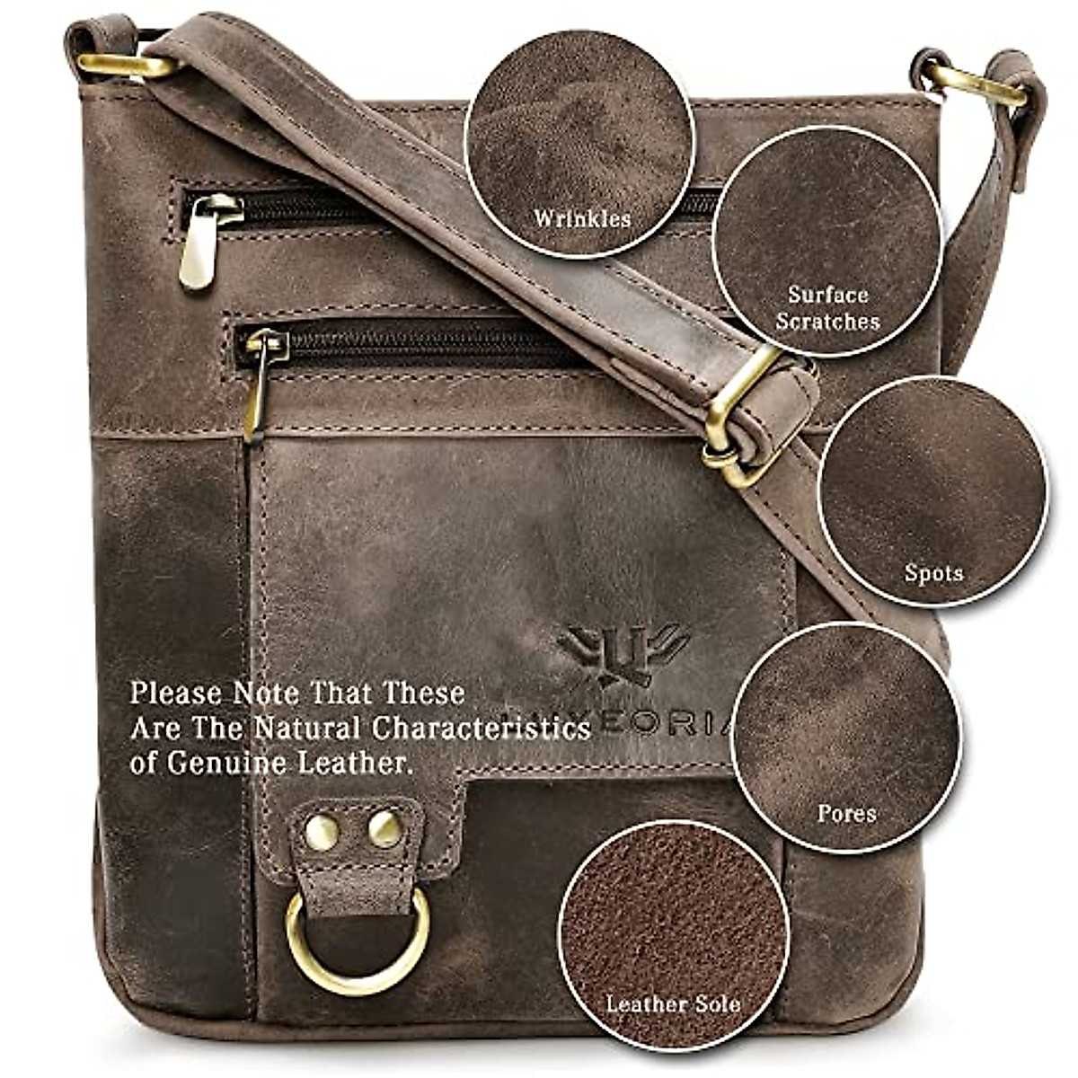 LUXEORIA Genuine Leather Crossbody Sling Bag for Women Men Rustic - Hunter Brown