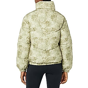 Amazon Essentials Women's Relaxed-Fit Mock-Neck Short Puffer Jacket (Available in Plus Size) (Previously Daily Ritual), Olive Speckled Print, Large
