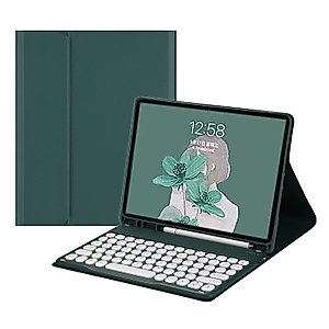 HENGHUI iPad 10 2022 10.9" Keyboard Case Cute Round Key Color Keyboard Wireless Detachable BT Keyboard Cover for iPad 10th Generation 10.9-inch (DarkGreen)