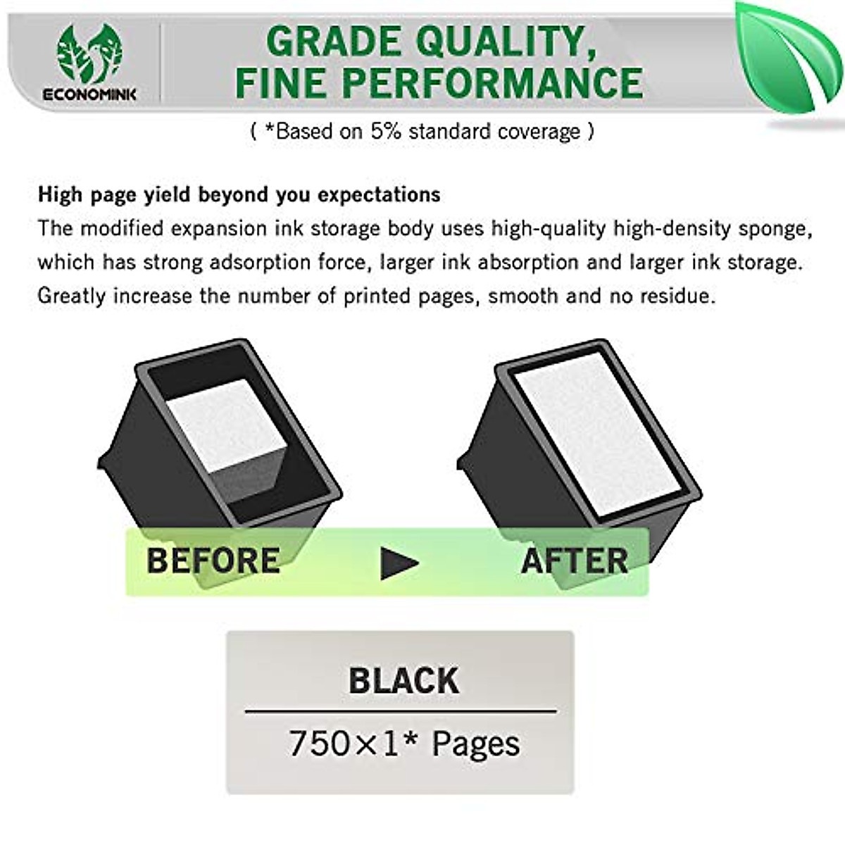 Economink Remanufactured Ink Cartridge Replacement for HP 61XL 61 XL Black Used in Envy 4500 4502 5530 DeskJet 2512 1512 2542 2540 2544 3000 3052a 1055 3051a 2548 OfficeJet 4630 Printer (1-Pack)