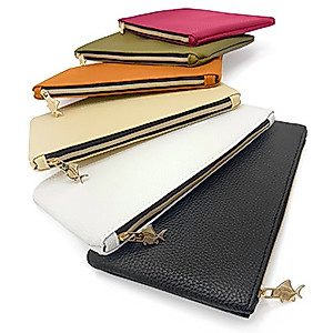 Faux Leather Pencil Case - Leather Look Makeup Bag - Black with Gold Zip - Large