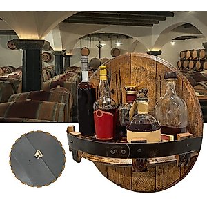 Wooden Bourbon Whiskey Barrel Shelf, Hand Crafted Wall Mounted Wine Rack Countertop, Round Display Organizer Stand Bar Shelves Vintage Liquor Bottle Home Decor