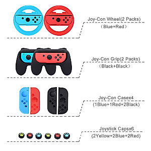 Switch Accessories Bundle, Kit with Carrying Case, Protective Case with Screen Protector, Compact Playstand,Game Case, Joystick Cap, Charging Dock, Grip and Steering Wheel for Nintendo Switch(20-in-1)