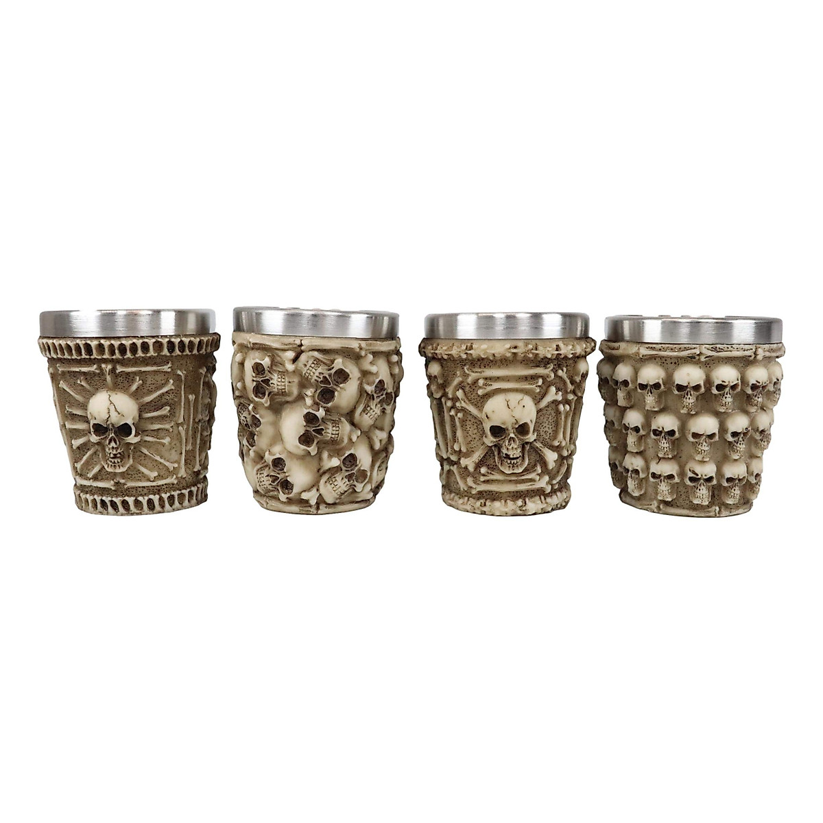 Ebros Ossuary Macabre Graveyard Piled Up Morphing Skulls And Skeleton Bones Resin Shot Glass With Stainless Steel Inner Cup Liner Skeleton Skull Shooter Drinkware Decor