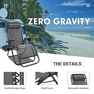 Kemon Zero Gravity Folding Lounge Outdoor Patio Adjustable Reclining Chair with Pillows and Cup Holders for Beach Set of 2, Double Grey