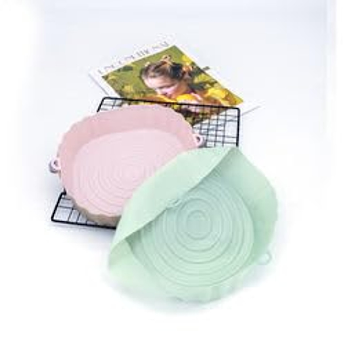 Silicone Air Fryer Accessories Pack of 3(Green, Pink, Red) Liner Basket Air Fryer Silicone Pot Tray, Reusable Air Fryer Silicone Basket Heat Resistant Easy Cleaning, Oven Baking Tray