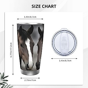 EKPRAVDKTF Cute Two Horses 20oz Insulated Stainless Steel Tumbler With Lids And Straws, Double Wall Vacuum Travel Coffee Mug, Thermal Cup For Cold & Hot Drinks, Reusable Metal Straw & Brush
