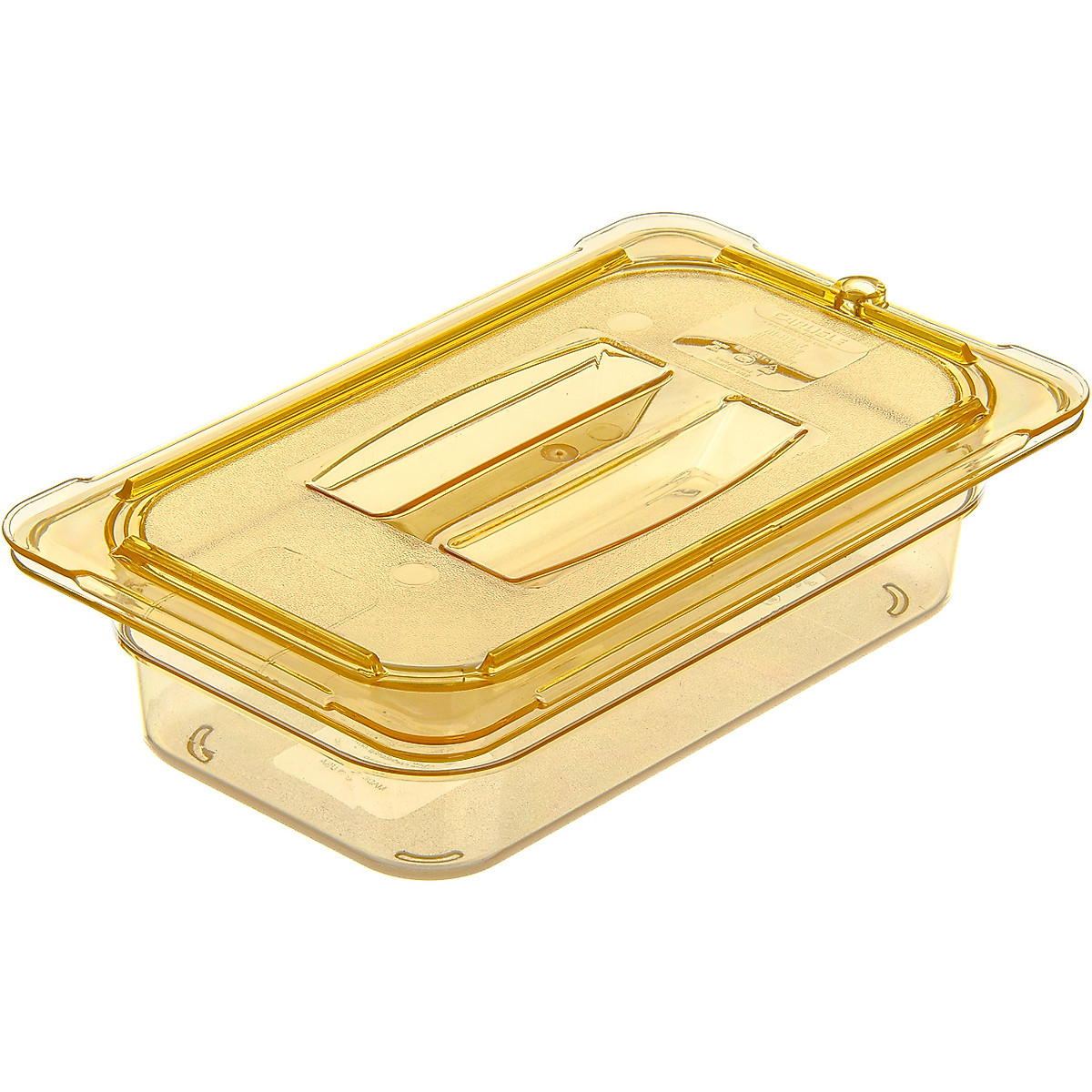 Carlisle FoodService Products 10490U13 StorPlus High Heat Universal Handled Food Pan Lid, Quarter Size, Amber