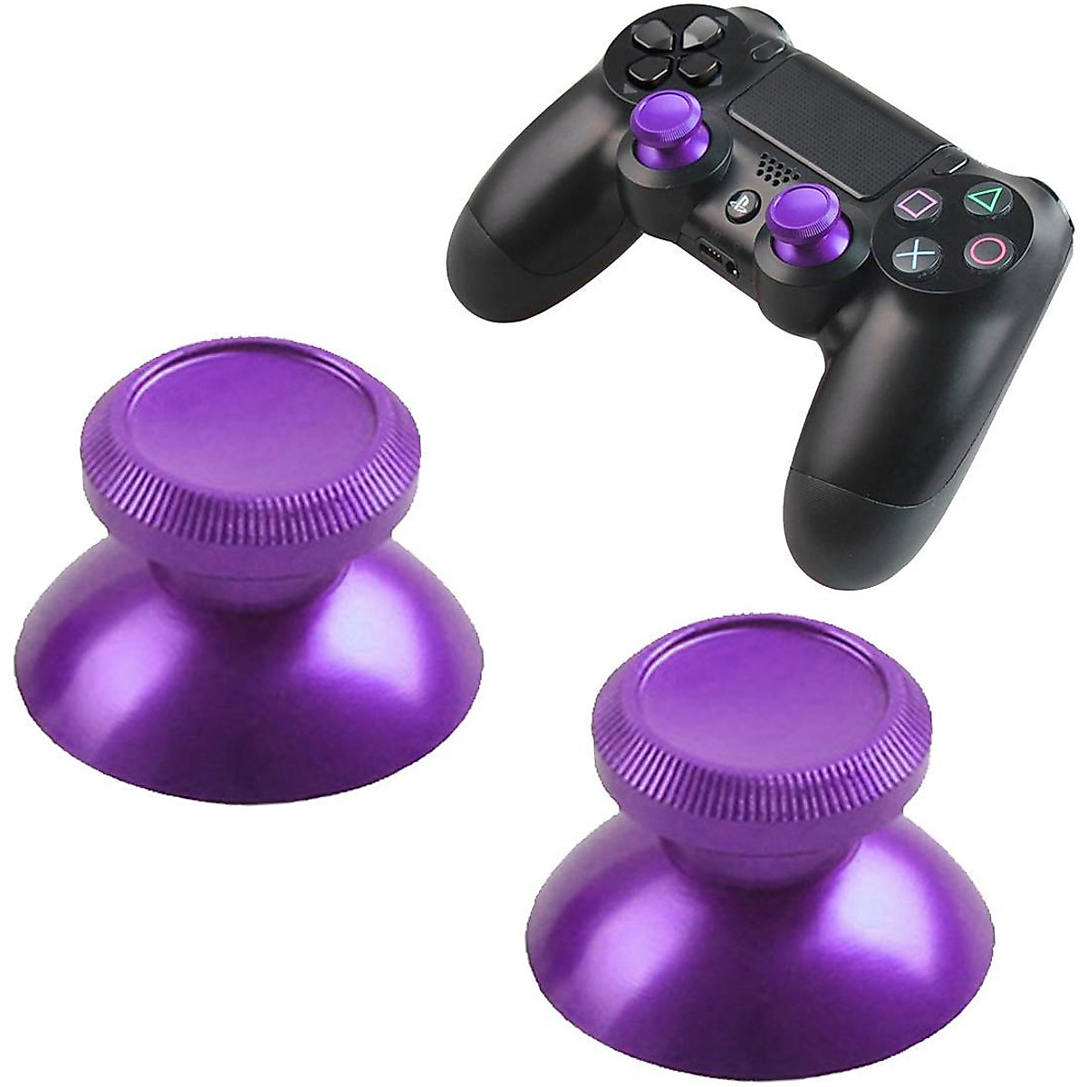 2PCS Aluminum Metal Analog Joystick Thumbstick Rocker Mushroom Caps Button for PS4 Xbox One Replacement (Purple)