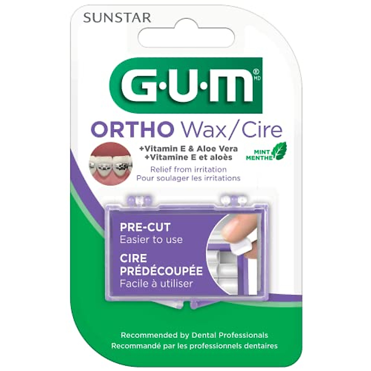 GUM Orthodontic Wax for Braces and Dental Devices - Soothing Dental Wax with Vitamin E and Aloe Vera - Clear Color and Refreshing Mint Flavor (6pk)
