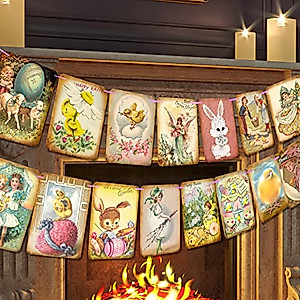 Easter Decorations Vintage Style Easter Day Banner, 15 pcs Easter Hang Bunting Garland Decoration for Mantle Fireplace Indoor Outdoor Easter Party Supplies