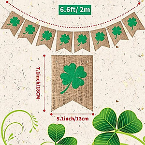St. Patrick's Day Banner Decorations Shamrock Burlap Banner with Green String Lights Clover Irish Garland Flags for St. Patrick's Day Party Decor
