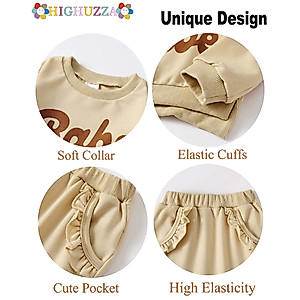 HIGHUZZA 12-18 month girl clothes baby girl clothes toddler girl clothes newborn infant babies fall outfits winter girls sweatshirt baby girls' clothing baby pant set 2 pcs Khaki