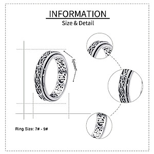 YAFEINI Tree of Life Spinner Fidget Ring Sterling Silver Tree of Life Ring for Anxiety Tree Twig Leaf Nature Filigree Spinner Ring Stress Relieving Jewelry Gifts for Women Men