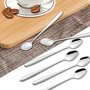 tiokin Long Handle Spoon, Iced Tea Spoons,7.8-Inch Coffee Spoon,Ice Cream Spoon, Stainless Steel TeaSpoons,Cocktail Stirring Spoon,Set of 6