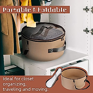 Pehciroe Hat Boxes for Women & Men Storage Large Felt Hat Boxes Storage Round Foldable Hat Carrier Travel Cowboy Hat Storage Box Storage for Hats Toy Clothes with Lid, Khaki