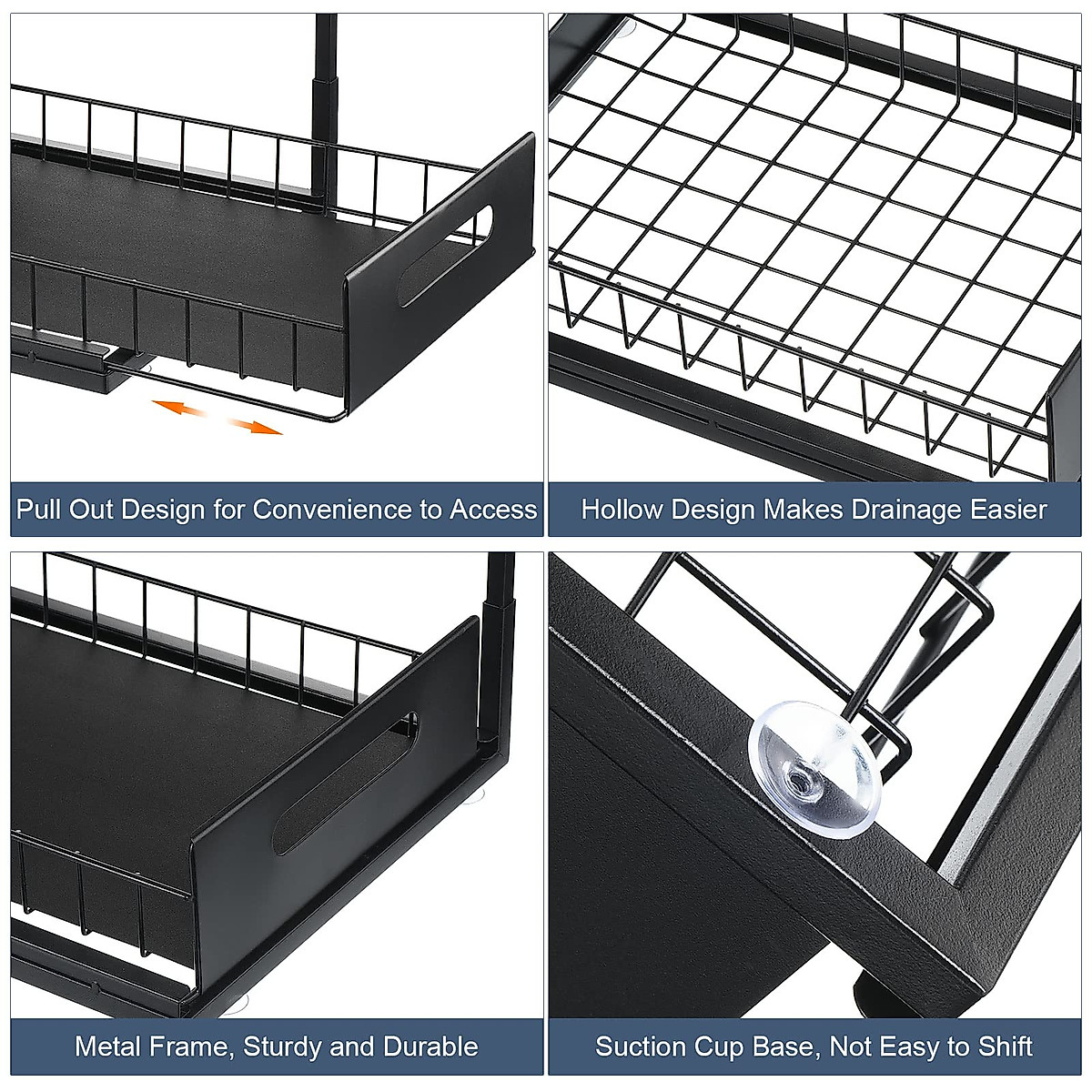 uxcell Under Sink Organizer, Pull Out Cabinet Organizer 2-Tier Slide Out Sliding Shelf Under Cabinet Countertop Storage Multi-Use Rack for Under Kitchen Bathroom Organizers, Black