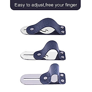 Hualing Metal Cell Phone Finger Ring Stability Holder Back Stand Collapsible Stainless Steel + Real Leather Hand Grip Universal for iPhone Samsung Galaxy Mobile (Blue), SSL