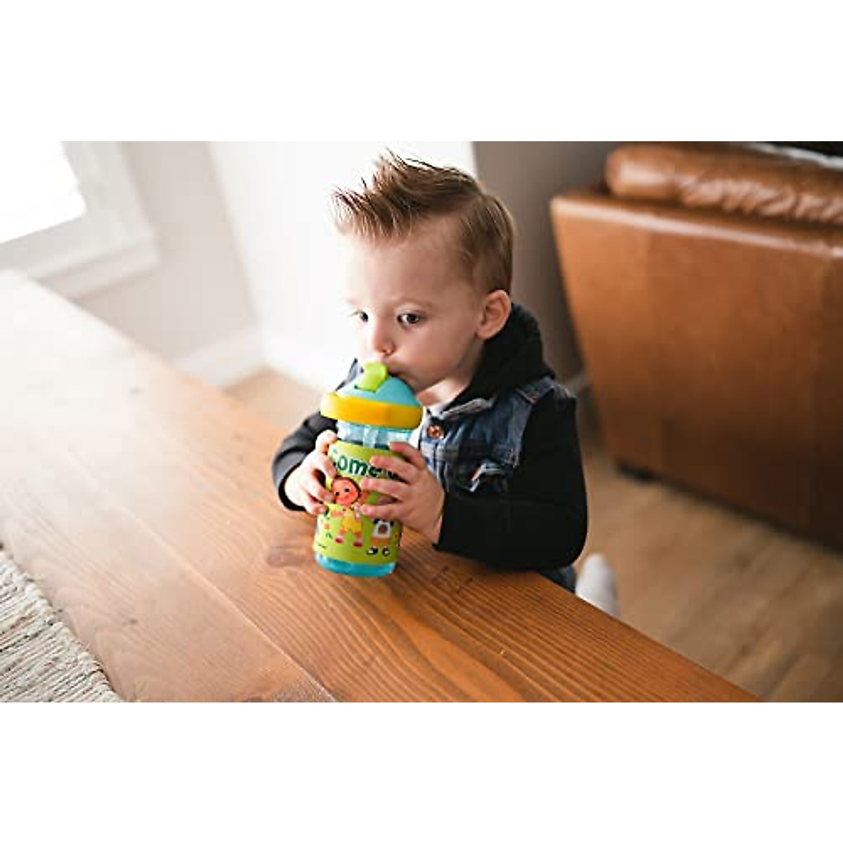 The First Years Chill & Sip Cocomelon Kids Water Bottle - Insulated Toddler Straw Cups with Flip Top and Protective DropGuard - 12 Oz - Ages 24 Months and Up