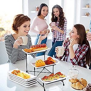 3 Pcs 3 Tier Serving Trays Rectangular 3 Tier Serving Stand Collapsible Sturdier Metal Rack Melamine Tiered Serving Tray Platters for Entertaining Fruit Food Display Dessert Cupcake Party (Black)