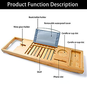 Bamboo Bathtub Trays Bath Table Expandable Luxury Caddy Tray with Extending Sides, Cellphone,Book,Tray and Wineglass Holder- Gift Idea for Loved Ones