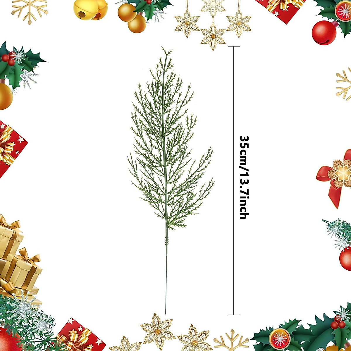 Alpurple 25 PCS Artificial Pine Branches-13.7 Inches Fake Greenery Plants Pine Sprigs-Faux Pine Leaves Picks for DIY Garland Crafts Christmas Embellishing and Home Garden Decoration (25PCS)