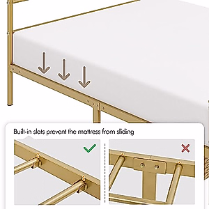 Yaheetech Metal Queen Size Bed Frame, Platform Bed Frame, Mattress Foundation with Curved Design Headboard & Footboard, NO Box Spring Needed, Heavy-Duty Support, Easy Assembly, Queen,Antique Gold