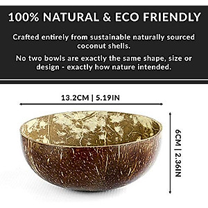 ZYEZI Coconut Bowls Spoons 2 Set, Natural,eco Friendly,Lightweight & Durable for Breakfast Smoothie Cereal Serving Decoration