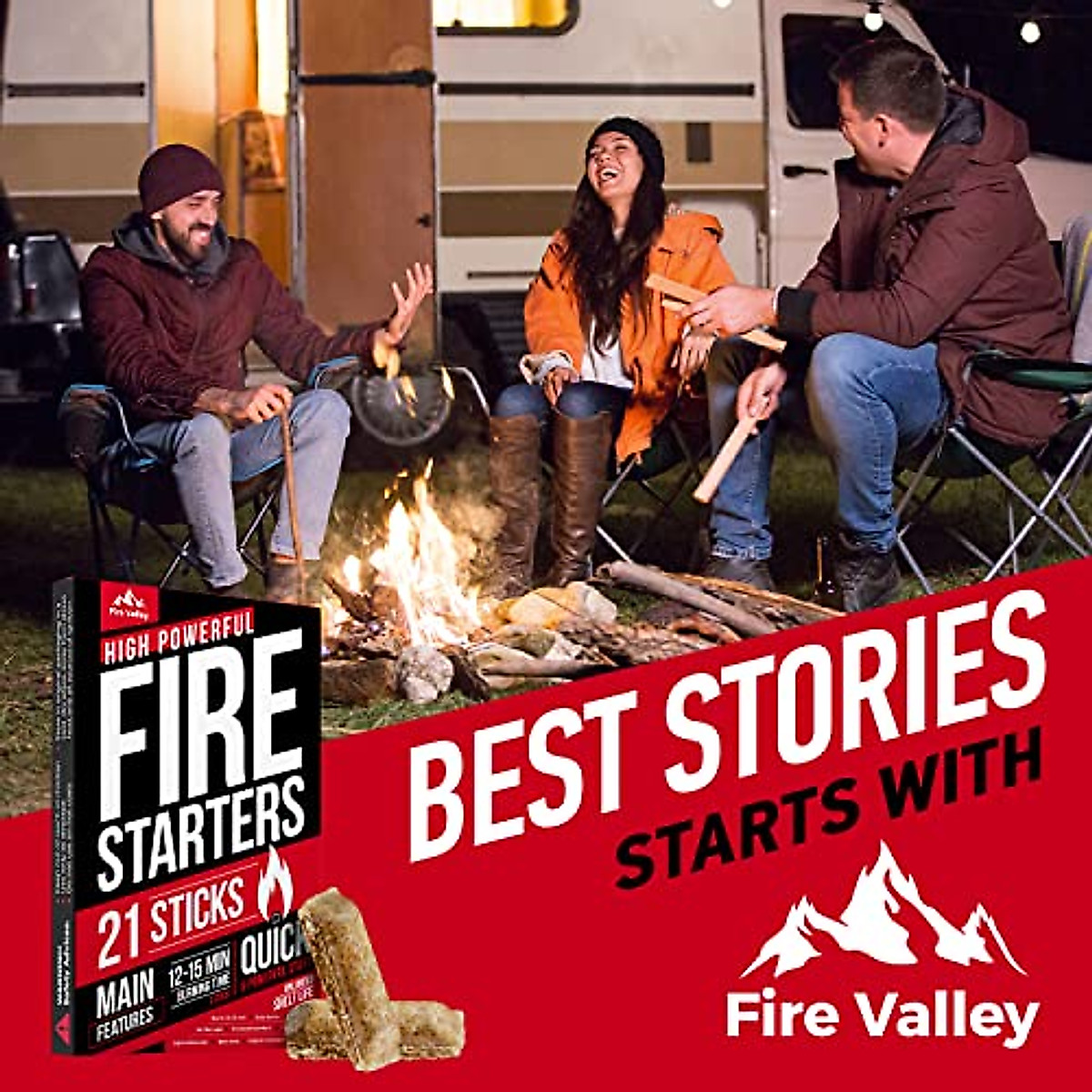 Fire Valley Wooden Firestarter Sticks - Pack of 21 Fire Starter Squares for Indoor Fireplace, Campfires, Grill & BBQ, Outdoor Firepit, Wood Stoves (Natural Pine Wood)