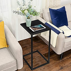 melos C Shaped End Table, Snack Side Table, C Tables for Couch, Couch Tables That Slide Under, for Living Room, Bedroom, Black
