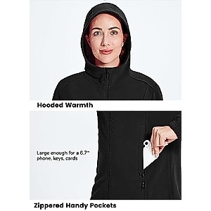 Willit Women's Long Fleece Jacket Full-Zip Thermal Fleece Hooded Jacket Lightweight Winter Coat Black L