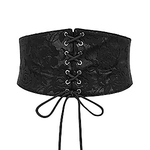 Scarlet Darkness Women's Elastic Corset Waist Cincher Belt Lace Renaissance Pirate Belts Black M