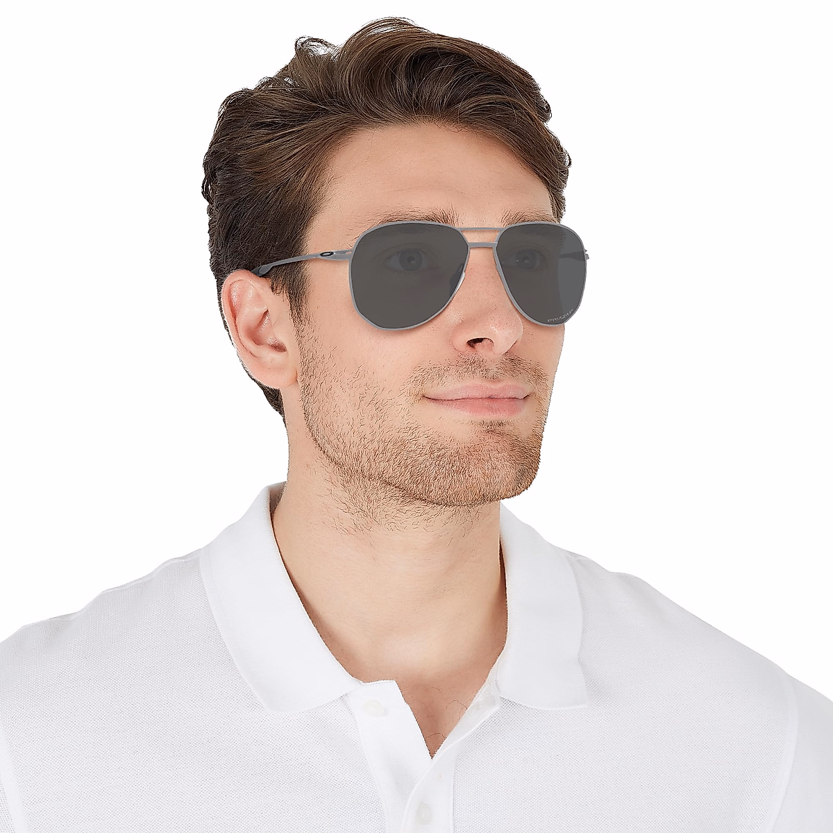 Oakley Men's OO6050 Contrail TI Aviator Sunglasses, Satin Chrome/Prizm Black Polarized, 57 mm