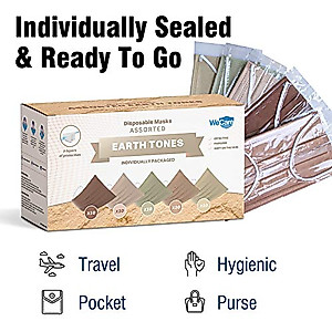 WECARE Disposable Face Mask Individually Wrapped - 50 Pack, Assorted Earth Tone Print Masks - 3 Ply