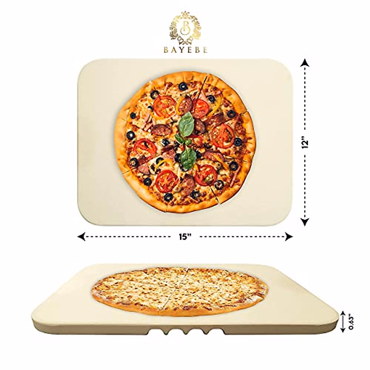 Pizza Stone 12" x 15" Rectangular Baking & Grilling Stone, Perfect for Oven, BBQ and Grill. Innovative Built - in 4 Handles Design - stone baking sheet, Baking Tray, Grilling Stone, Heavy Duty