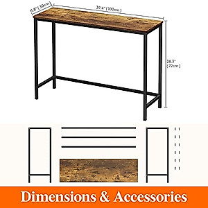 Lifewit 39.4 Inch Narrow Console Table with Metal Frame for Living Room, Industrial Long Entryway Table for Hallway, Entrance, Office, Corridor, Coffee Behind Sofa, Rustic Brown