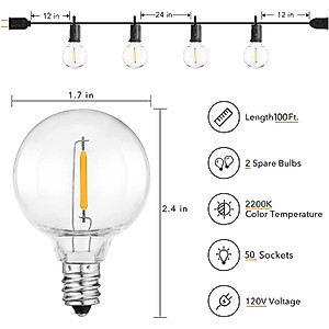 Brightown Outdoor String Lights - Connectable Dimmable LED Patio String Lights with G40 Globe Plastic Bulbs, All Weatherproof Hanging Lights for Outside Backyard Porch (100 ft-50 LED Bulbs)