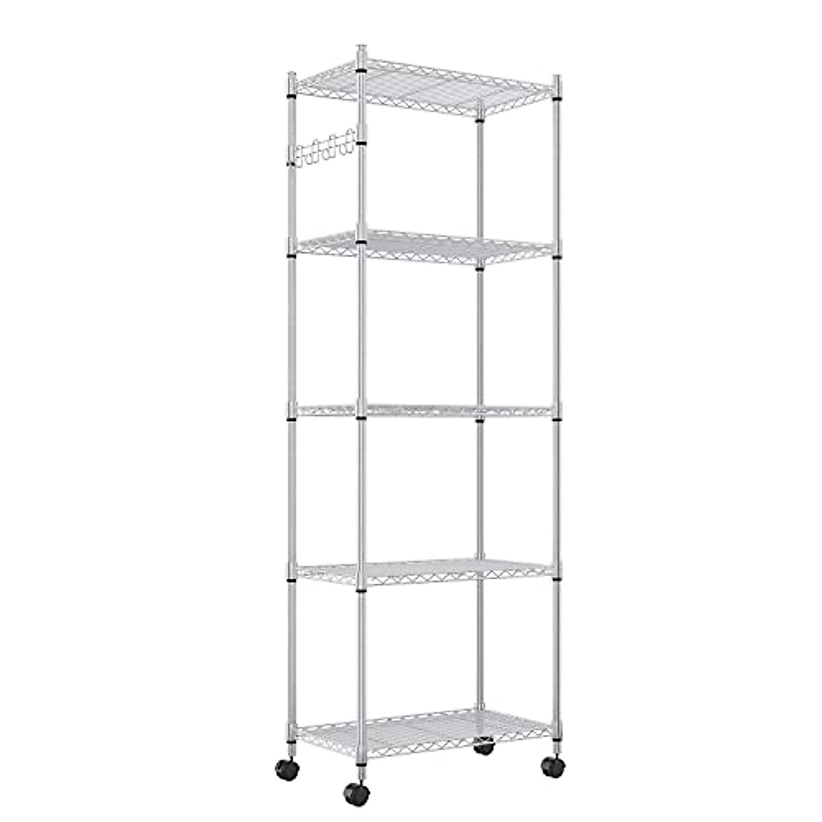 Devo 5-Tier Shelf Shelves for Storage, Wire Shelving Storage Racks, Heavy Duty Shelving, Adjustable Metal Shelf for Garage, Pantry, Kitchen, Side Hooks, Silver(14" D x 24" W x 71" H)
