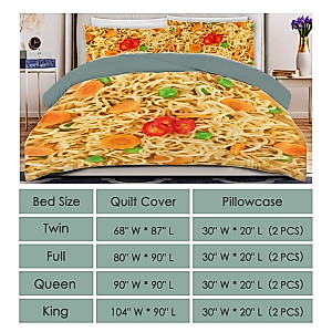 Todeyya Instant Noodles Duvet Cover (Twin Size) with 2 Pillow Shams, Microfiber Lightweight 3pcs Comforter Cover Set Coverlet, with Zipper Closure Bedding All-Season