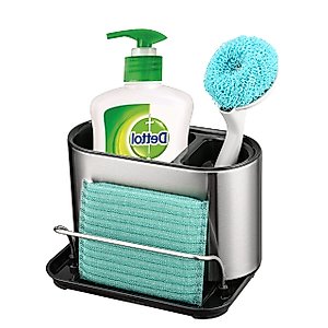 SDlumeiy Stainless Steel and Plastic Sponge Holder, Stainless Steel Sink Caddy, Sponge Holder Organizer 7.1x5.2x4.7 inches，Silver Gray